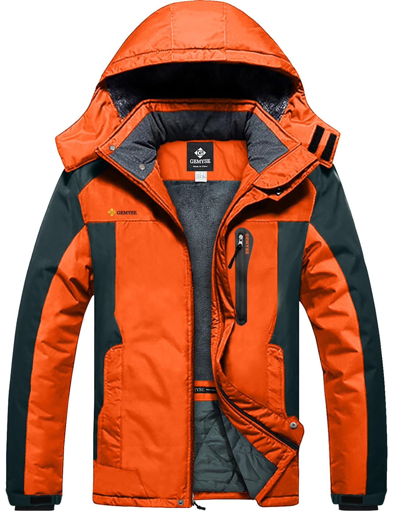 GEMYSE Men's Mountain Waterproof Ski Snow Jacket Winter Windproof Rain Jacket (Orange Grey 01,X-Large)