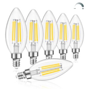 linkind e12 candelabra led light bulbs 60w equivalent, b11 dimmable chandelier light bulbs, 4.5w clear glass vintage edison filament candle bulbs, soft white 2700k 500lm, ceiling fan bulb, 6 packs