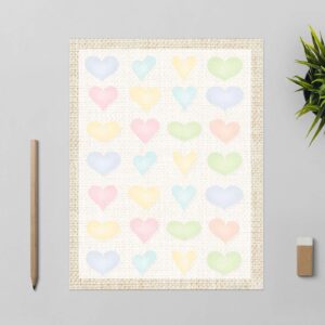 Rustic Hearts Stationery - Valentine's Day Paper - 8.5 x 11-60 Letterhead Sheets - Love Letterhead