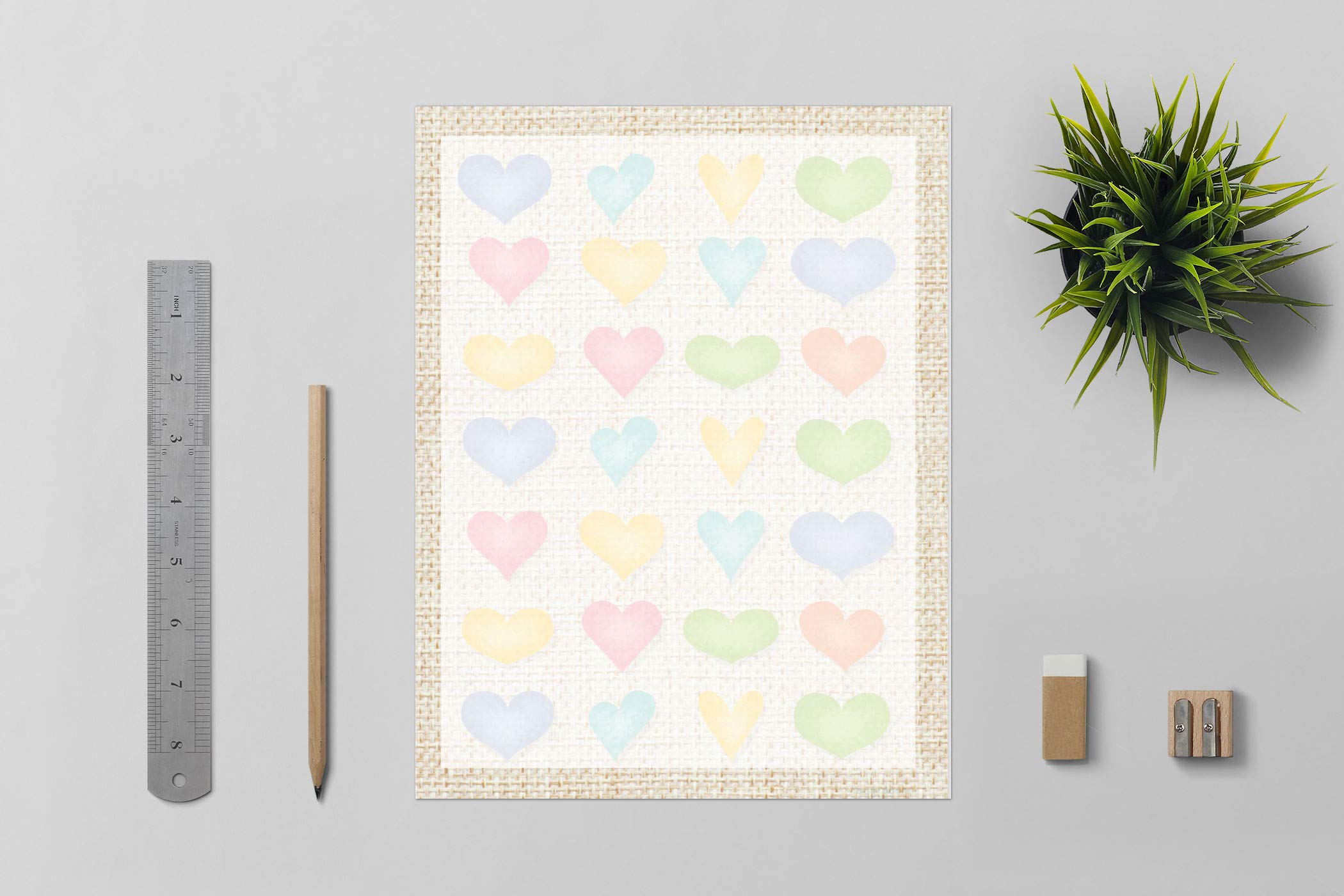 Rustic Hearts Stationery - Valentine's Day Paper - 8.5 x 11-60 Letterhead Sheets - Love Letterhead