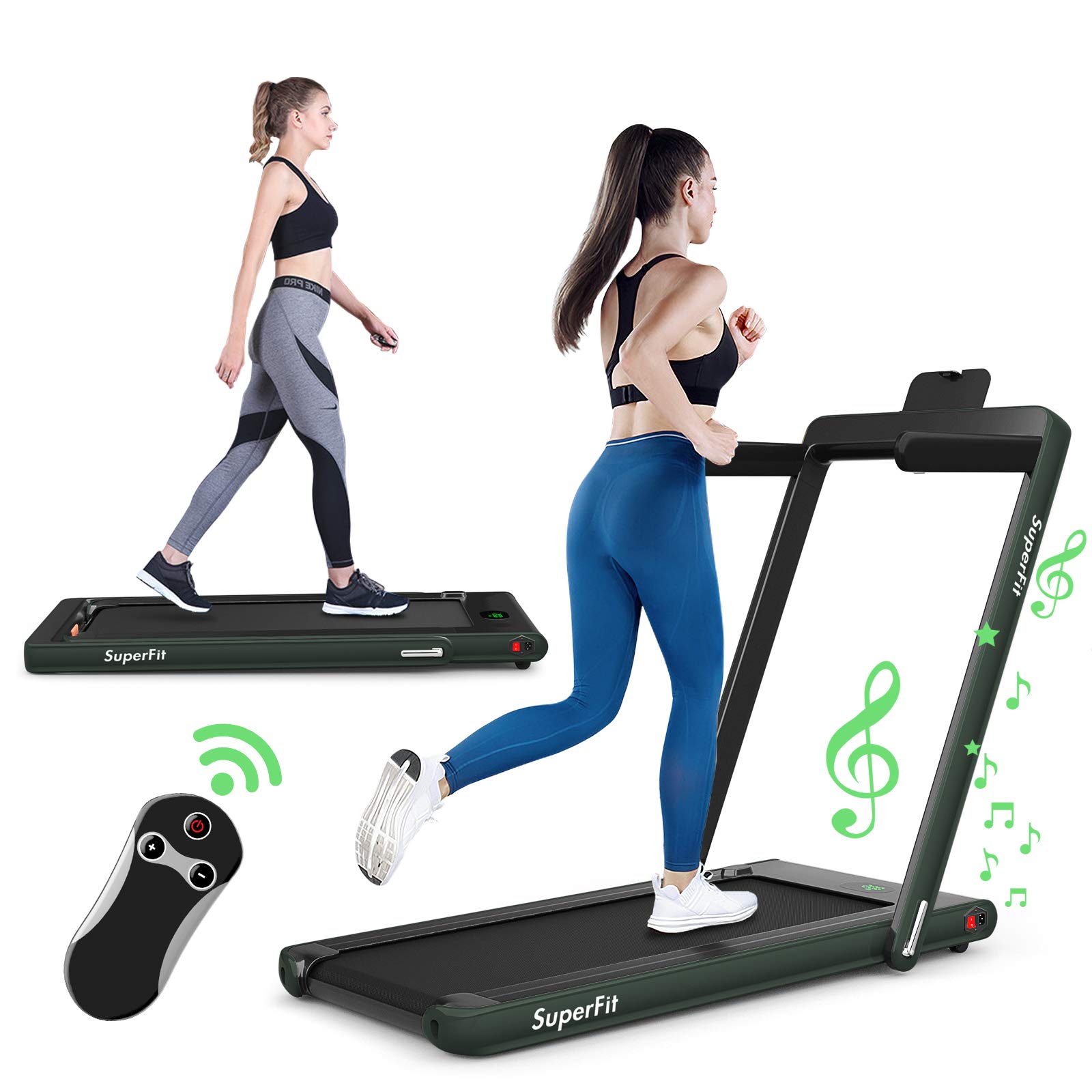 GYMAX Walking Pad, 2.25HP Foldable Treadmill with LED Display, Remote & Smart App Control, 2 in 1 Under Desk Treadmill, Portable Compact Folding Treadmill for Small Space/Home/Office (Emerald)