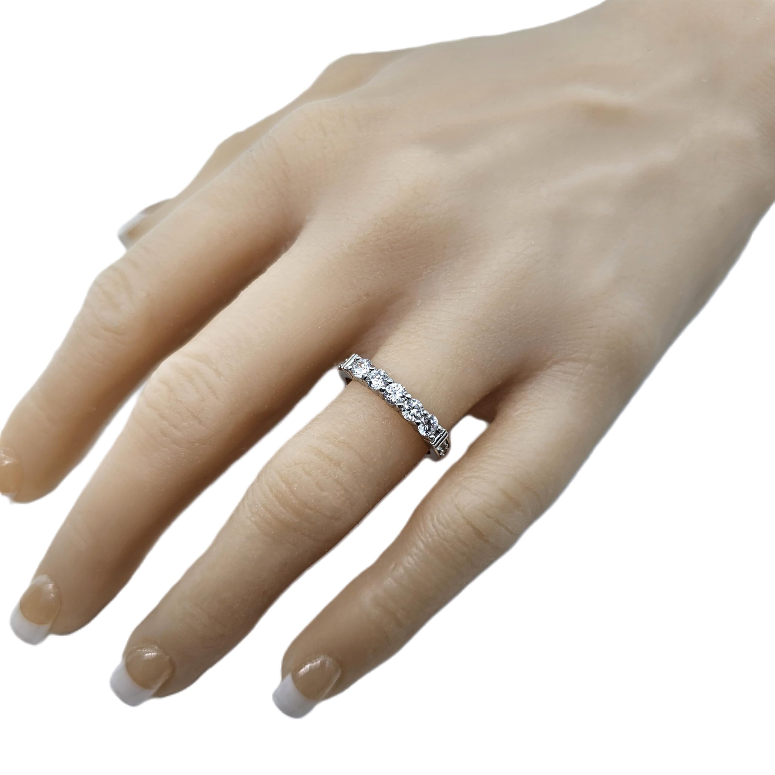 NANA Jewels Shared Prong 5 Stone Ring w/Sides Simulated Diamond Anniversary CZ Wedding Band, Platinum Plated Size 4.5