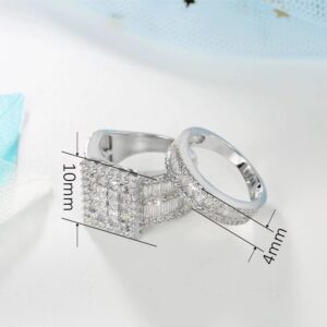 Square CZ Engagement Ring/Wedding Band Bridal Set for Women/Wide Baguette and Round Multi Cut Stones Statement 925s Ring Size 7