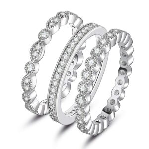 opomomo 3 pcs 2mm women stackable eternity ring wedding bands,18k white gold plated cubic zirconia promise rings set (8)