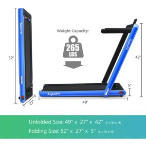 GYMAX Walking Pad, 2.25HP Foldable Treadmill with LED Display, Remote & Smart App Control, 2 in 1 Under Desk Treadmill, Portable Compact Folding Treadmill for Small Space/Home/Office (Shiny Blue)