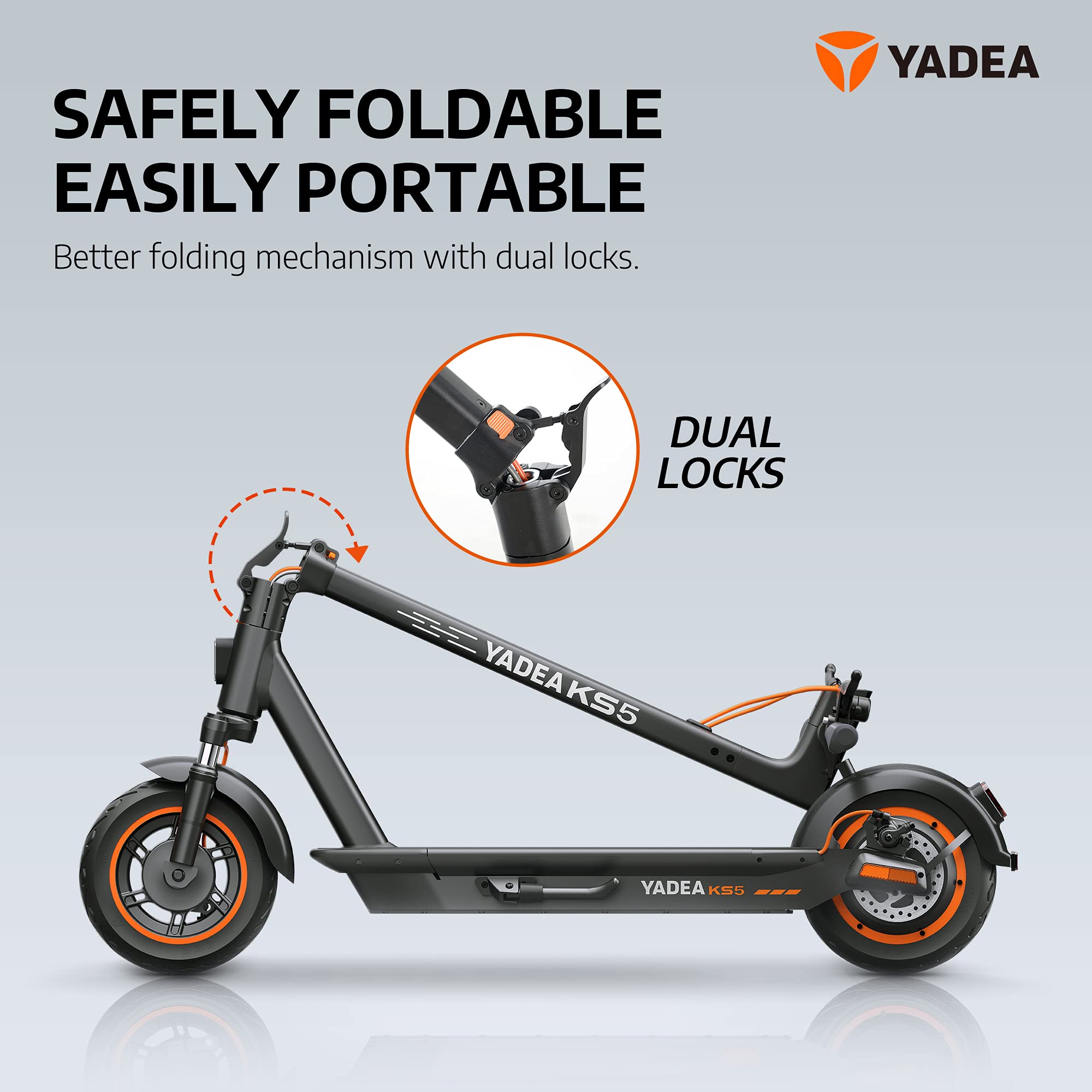 Yadea KS5 Foldable Electric Scooter for Adults, 18.6 mph, 25 miles range, 16% hill grade, 41 lbs, Smoky Gray