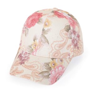 zlyc women fashion floral print baseball cap hawaiian adjustable snapback dad hat (beige)