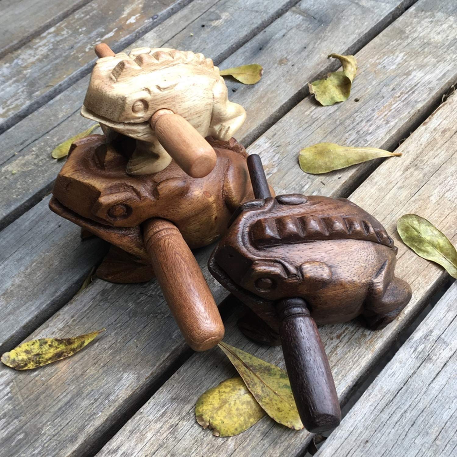 Cozinest Percussion Instruments Wooden Frog Medium Size 4.8 Inch, 4 Inch and 3 Inch Family Wood Frog Guiro Rasp Musical Instrument Tone Block Musical Instrument Home Office Decoration