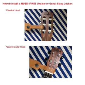 MUSIC FIRST Original Design Cream Graceful & Vintage Lace Soft Lace & Genuine Leather Ukulele Strap Ukulele Shoulder Strap With a Genuine Leather Strap Locker (Cream)