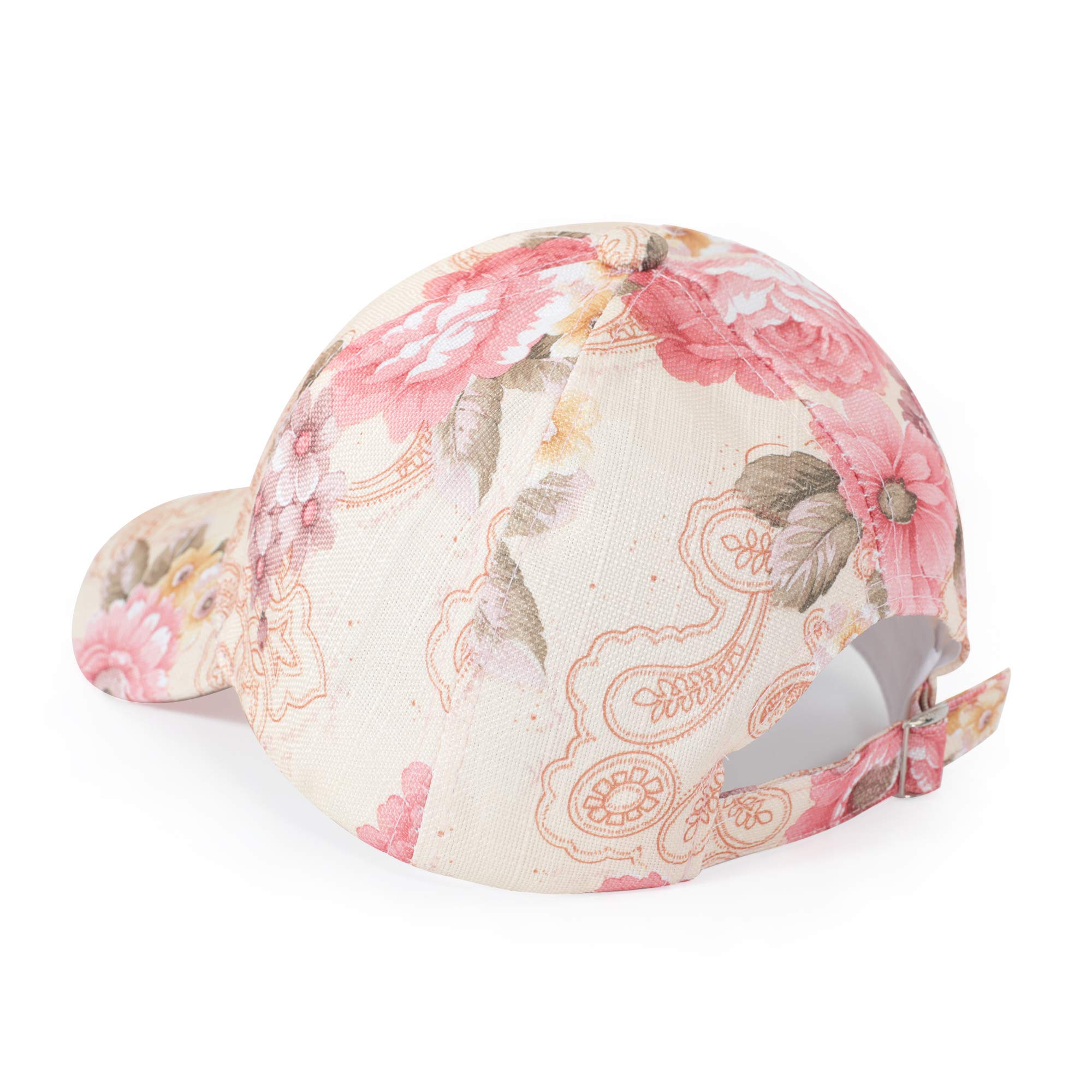 ZLYC Women Fashion Floral Print Baseball Cap Hawaiian Adjustable Snapback Dad Hat (Beige)