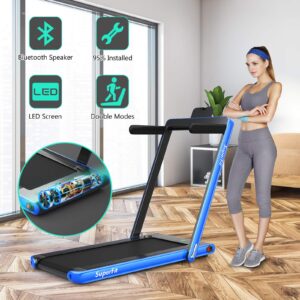 GYMAX Walking Pad, 2.25HP Foldable Treadmill with LED Display, Remote & Smart App Control, 2 in 1 Under Desk Treadmill, Portable Compact Folding Treadmill for Small Space/Home/Office (Shiny Blue)