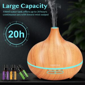 Ultrasonic Essential Oil Diffusers，550ml Diffuser Gift Set & Top 10 Essential Oils, Aromatherapy Diffuser Humidifier with 4 Timer &Auto Shut-Off for & 15 Ambient Light