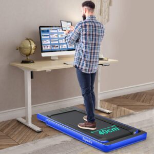 GYMAX Walking Pad, 2.25HP Foldable Treadmill with LED Display, Remote & Smart App Control, 2 in 1 Under Desk Treadmill, Portable Compact Folding Treadmill for Small Space/Home/Office (Shiny Blue)