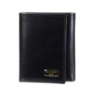 guess men's leather trifold wallet, black chavez, one size