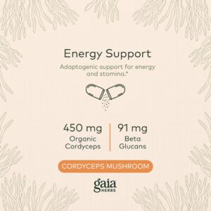 Gaia Herbs Cordyceps Mushroom - Energy Support Supplement for Sustaining Energy, Endurance, and Stamina - with Organic Cordyceps Mushroom - 40 Vegan Liquid Phyto-Capsules (40-Day Supply)