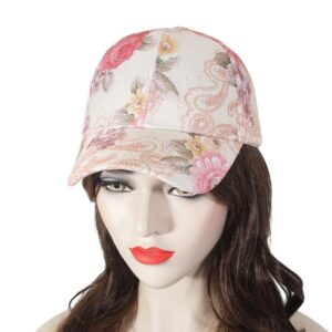 ZLYC Women Fashion Floral Print Baseball Cap Hawaiian Adjustable Snapback Dad Hat (Beige)