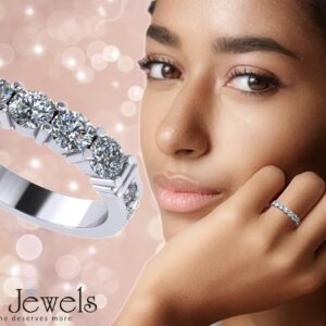 NANA Jewels Shared Prong 5 Stone Ring w/Sides Simulated Diamond Anniversary CZ Wedding Band, Platinum Plated Size 4.5