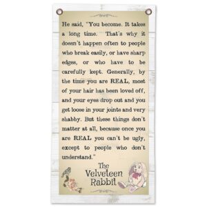 the velveteen rabbit quote wall art - literary and book page wall art, inspirational poster for book lovers, great nursery and kids room decor and gift, 16x32 canvas wall scroll art print poster