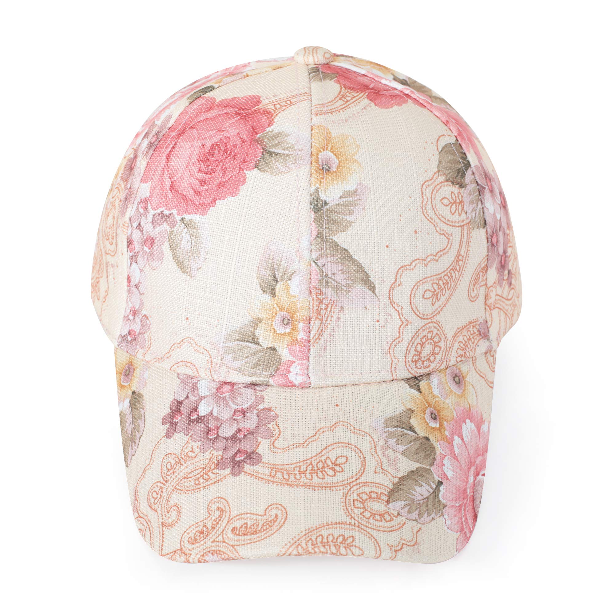 ZLYC Women Fashion Floral Print Baseball Cap Hawaiian Adjustable Snapback Dad Hat (Beige)