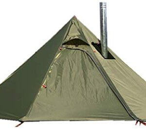 Genma0 Ultralight 2 Person Tipi Hot Tent with Fire Retardant Stove Jack for Flue Pipes with 2 Doors Army Green