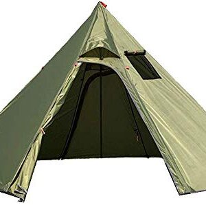 Genma0 Ultralight 2 Person Tipi Hot Tent with Fire Retardant Stove Jack for Flue Pipes with 2 Doors Army Green