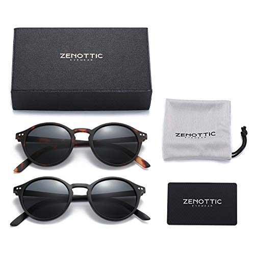 ZENOTTIC Polarized Sunglasses for Women Men: Retro Shades Round | Square Frame UV Protection 2 Pack