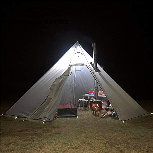 Genma0 Ultralight 2 Person Tipi Hot Tent with Fire Retardant Stove Jack for Flue Pipes with 2 Doors Army Green