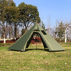 Genma0 Ultralight 2 Person Tipi Hot Tent with Fire Retardant Stove Jack for Flue Pipes with 2 Doors Army Green