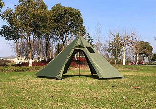 Genma0 Ultralight 2 Person Tipi Hot Tent with Fire Retardant Stove Jack for Flue Pipes with 2 Doors Army Green