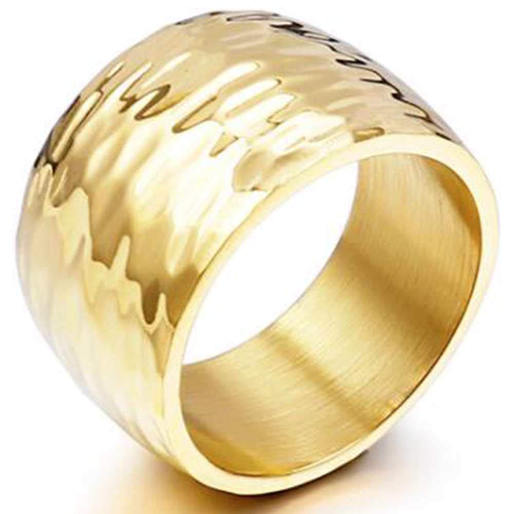 Jude Jewelers 15MM Stainless Steel Classical Simple Plain Hammered Surface Wedding Band Ring (Gold, 9)