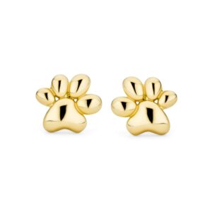 Unisex Tiny Mini BFF Animal Puppy Kitten Pet Dog Lover Cat Paw Print Stud Earrings For Women Teen Real 14K Yellow Gold Safety Clutch Screw back