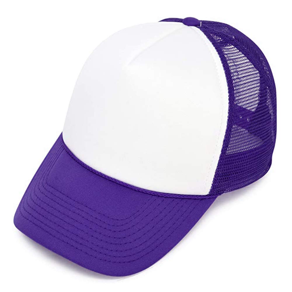 MR.R Sublimation Blank Polyester Mesh Cap Mesh Hat Two Tone Trucker Summer Mesh Cap with Adjustable Snapback,Purple,2 Pieces per Pack