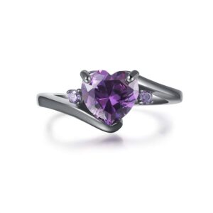 guidecun exquisite 18k black gold plated promise band ring wedding purple heart cubic zirconia rings for women （available in size 6, 7, 8, 9，10） (us size 6)