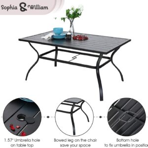 Sophia & William Patio Dining Set 7 Piece Wicker Outdoor Table and Chairs Furniture Set, 6 High-Back Rattan Chairs and 1 Metal Rectangular Dining Table with Umbrella Hole