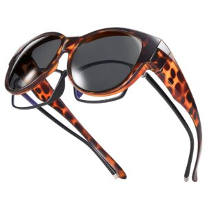 br’guras oversized polarized fit over sunglasses over glasses for men and women (amber leopard, black)