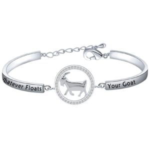 lqri goat lover gift whatever floats your goat bracelet pet goat gift farm farmer gift crazy goat jewelry gift (silver)