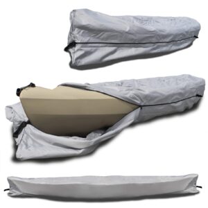 EliteShield Canoe Cover Kayak Cover; Waterproof UV Resistant Marine Grade Polyester Canoe Kayak Boat Storage Cover fits 15 ft-16 ft Long, 116 Inches Girth Gray Color