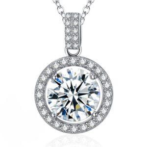 miraclife moissanite pendant necklace for women,1ct-3ct halo round 925 sterling silver with 18k white gold plated, include jewelry box,with certificate (2ct)