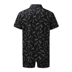 Men's Flower Shirt Summer 2-Piece Beach Hawaiian Sets Casual Button Down Short Sleeve Shirt Shorts Outfit Suits Black