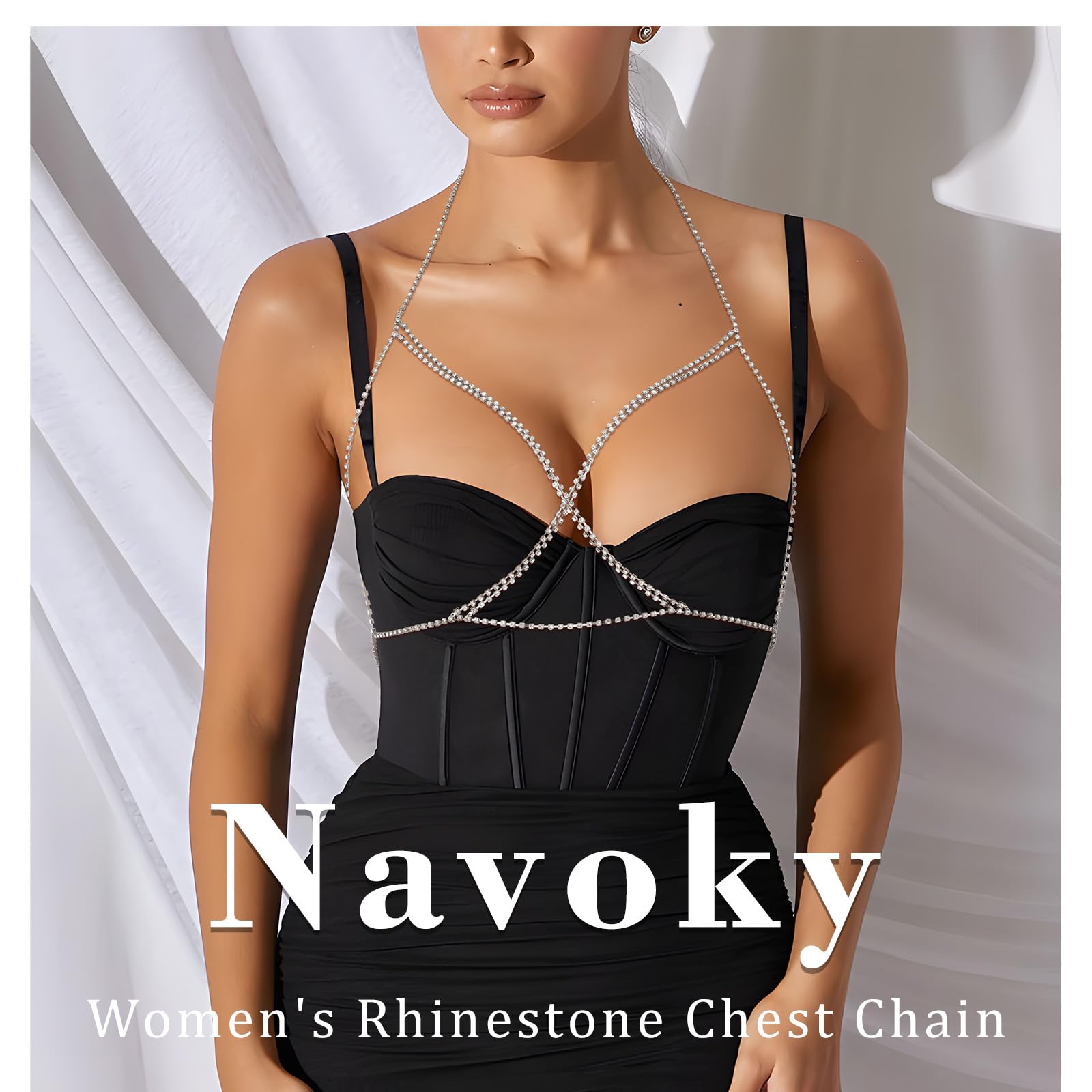 Navoky Rhinestone Layered Body Chain Crystal Bra Chains Summer Beach Nightclub Jewelry Accessories for Women and Girls (Silver)