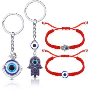 4 pieces evil eye keychains for car keys,turkish blue evil eye keychain,charms pendants crafting glass keychain with keyring hanging ornament jewelry accessories amulet for women good luck