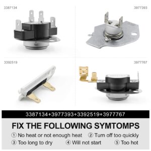 3977393 & 3392519 Dryer Thermal Fuse & 3977767 Dryer High Limit Thermostat & 3387134 Dryer Cycling Thermostat - Compatible with Whirlpool Kenmore Dryer