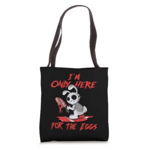 scary horror easter bunny here for the eggs with chainsaw tote bag