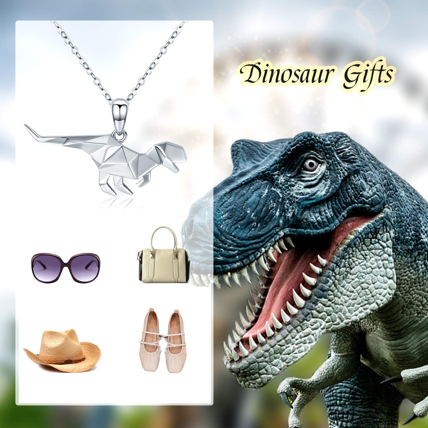 JUSTKIDSTOY Dinosaur Necklace for Women 925 Sterling Silver Cute Animal T-Rex Pendant Necklace Dinosaur Jewelry Gifts