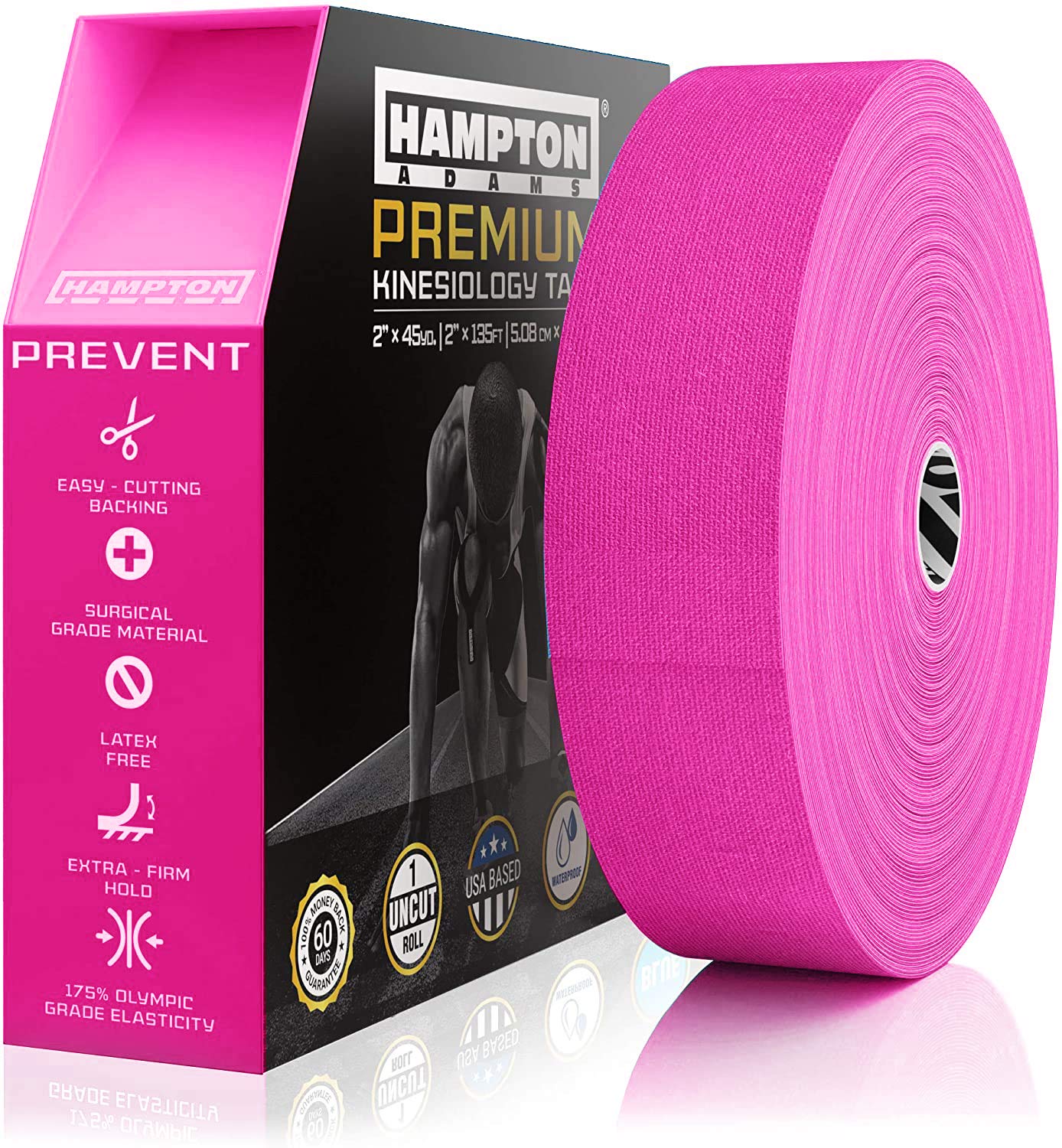 (135 Feet) Bulk Kinesiology Tape Waterproof Roll Sports Therapy Support for Knee, Muscle, Wrist, Shoulder, Back/Original Uncut Premium Therapeutic Elastic & Hypoallergenic Cotton - (Pink)