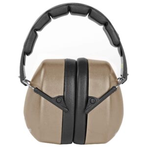 walker's ext range shooting folding muff - compact 30db nrr noise-blocking hunting gun range shooting hearing protection passive muff w/padded headband & pvc earpads, flat dark earth