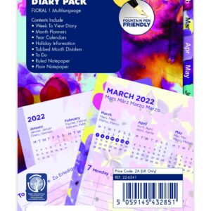 Filofax Personal Illustrated Floral Week on 2 Pages 2022 Diary Pack