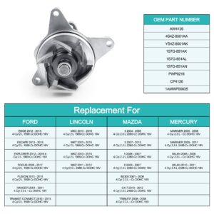 AULINK AW4126 Water Pump with Gasket Compatible with Ford Escape Explorer Focus Fusion, Mazda 3 5 6 B2300, Lincoln MKC MKT MKZ, Mercury Mariner Milan, Jaguar F-Pace XE XF, GMC Envoy