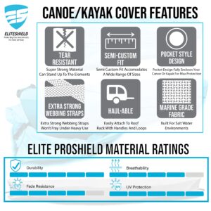 EliteShield Canoe Cover Kayak Cover; Waterproof UV Resistant Marine Grade Polyester Canoe Kayak Boat Storage Cover fits 15 ft-16 ft Long, 116 Inches Girth Gray Color