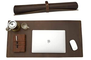 niaiu full grain leather desk pad protector, 36'' x 17'' large genuine leather desktop blotter mats for keyboard and mouse, big desk writing pad for office/home/work/game -dark/brown